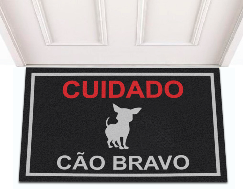 Tapete Capacho Divertido Cuidado Cão Bravo - Meu Cãopacho